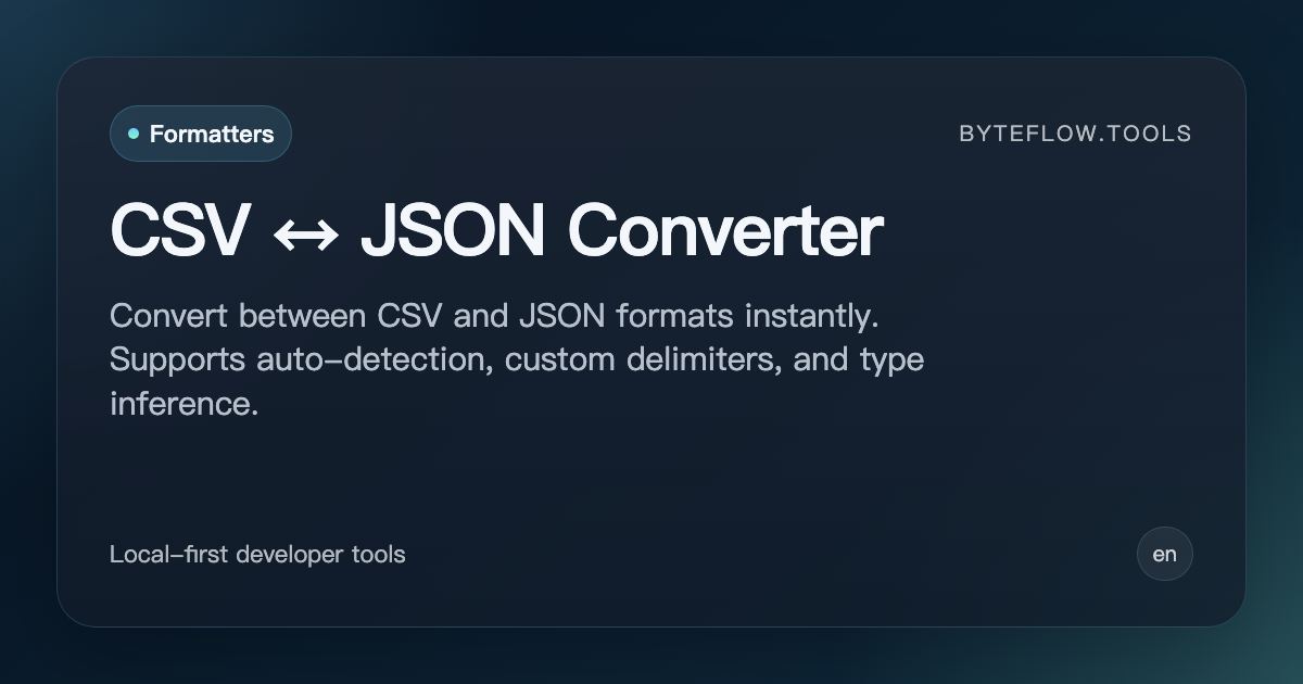 CSV ↔ JSON Converter - Free Online | byteflow.tools